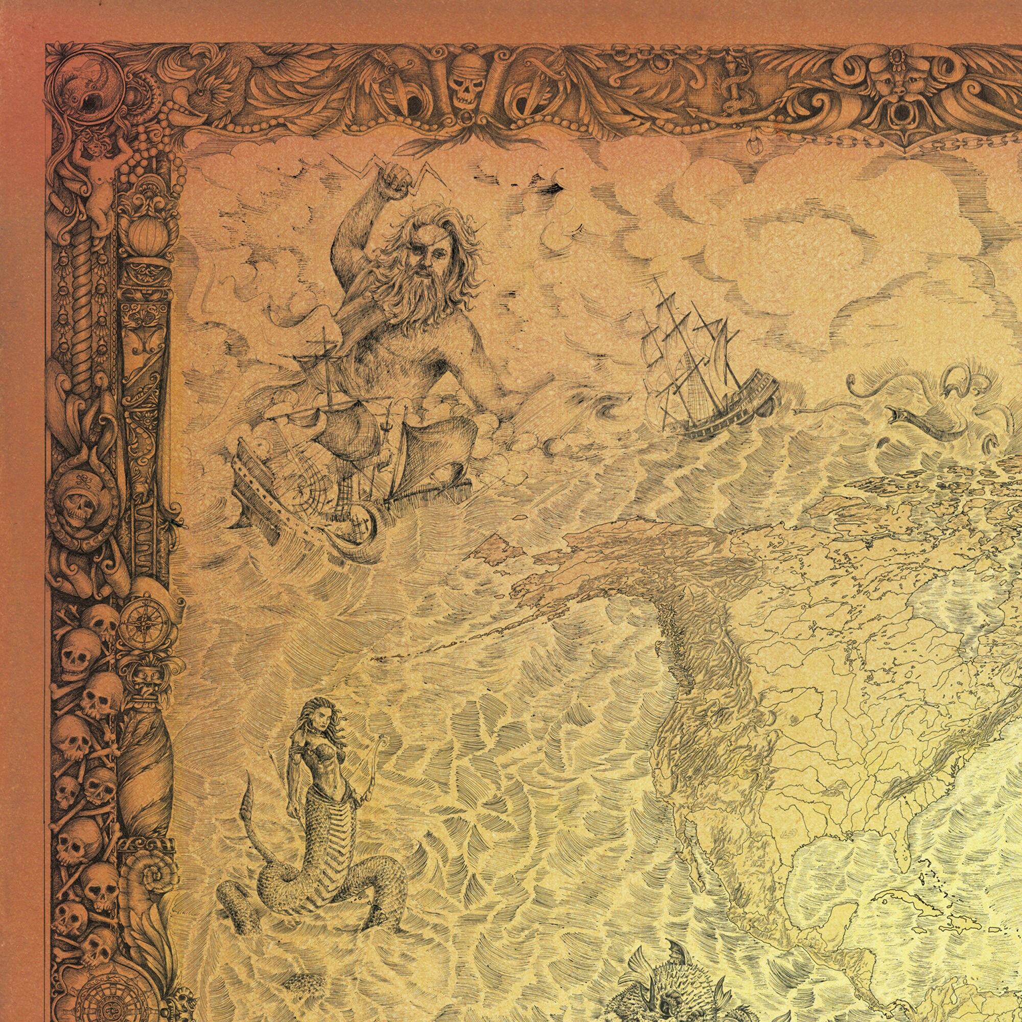 PIRATE MAP Hand Drawn Pirates of the Seven Seas World Map - Etsy