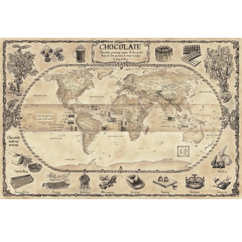 CHOCOLATE WORLD MAP Chocolate Lover's Love This Map. Our - Etsy