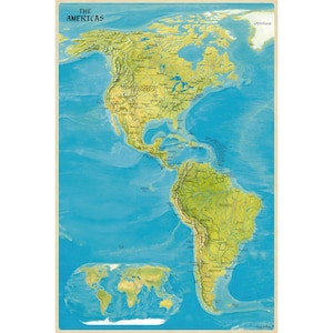 PAINTED AMERICAS MAP - Originally Hand Painted Map of the Americas ...