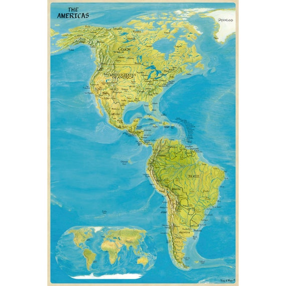 PAINTED AMERICAS MAP Originally Hand Painted Map of the - Etsy
