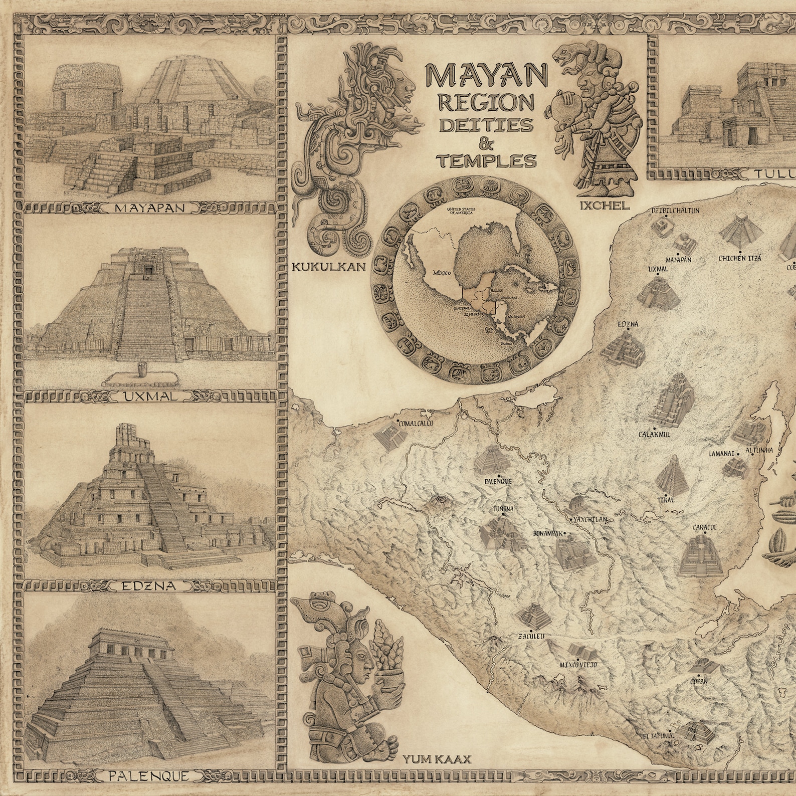 MAYA REGION MAP. Explore Mayan Gods and Temples With Our | Etsy