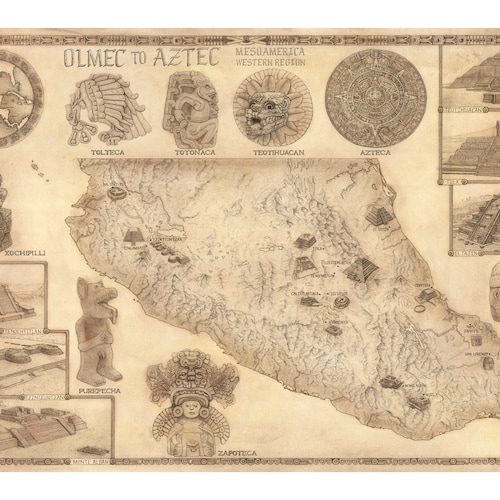 AZTEC Map Handcrafted AZTEC to OLMEC Map Hand-drawn by King - Etsy