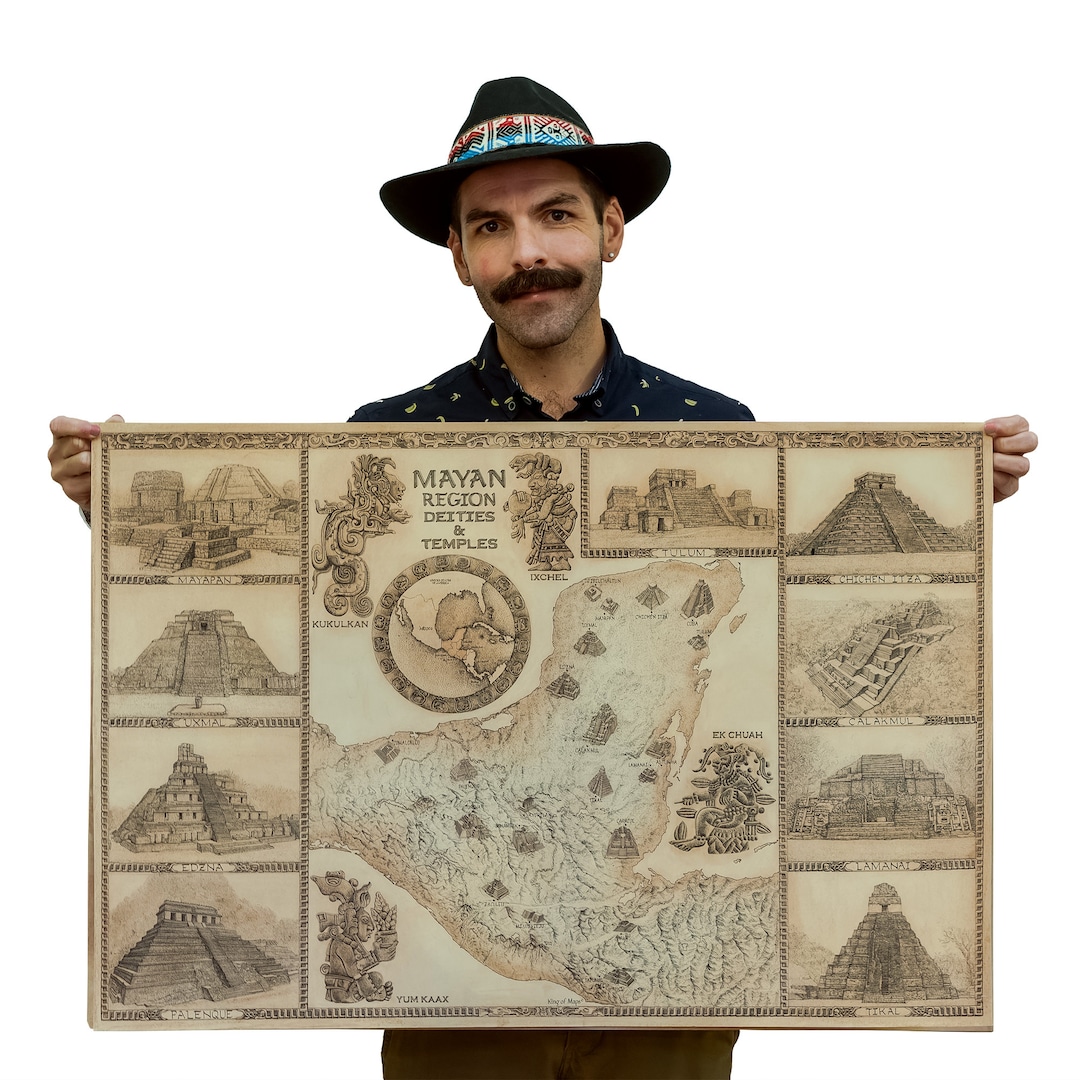 MAYA REGION MAP. Explore Mayan Gods and Temples With Our Hand-drawn Map ...