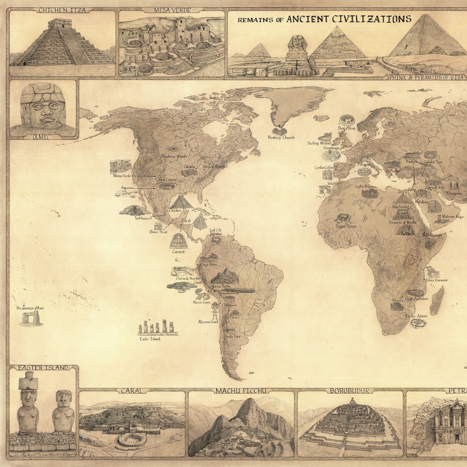 ANCIENT CIVILIZATIONS MAP Hand-drawn World Map Evidence of - Etsy