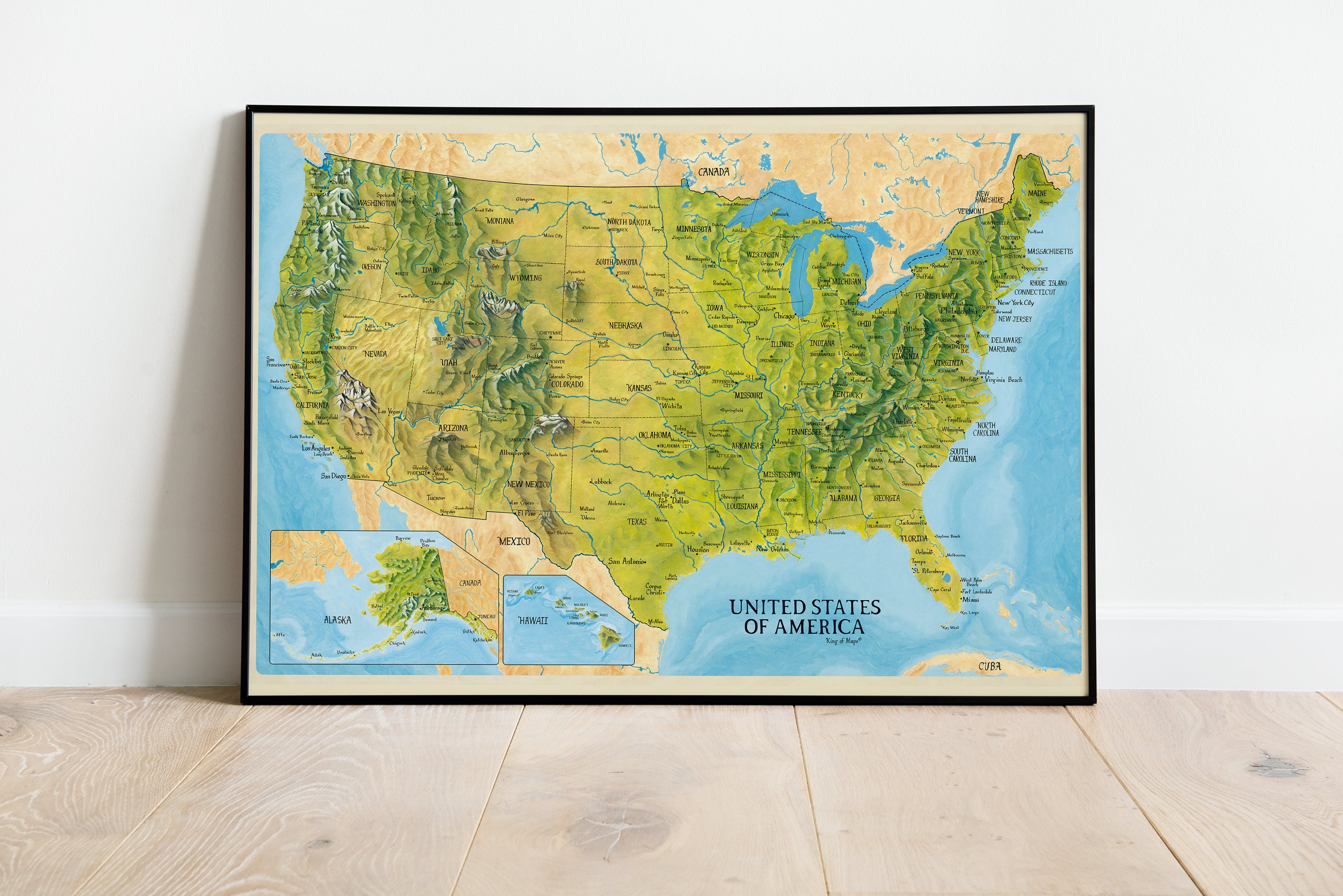 USA PAINTED MAP Artistic, Originally Painted Depiction of the United ...