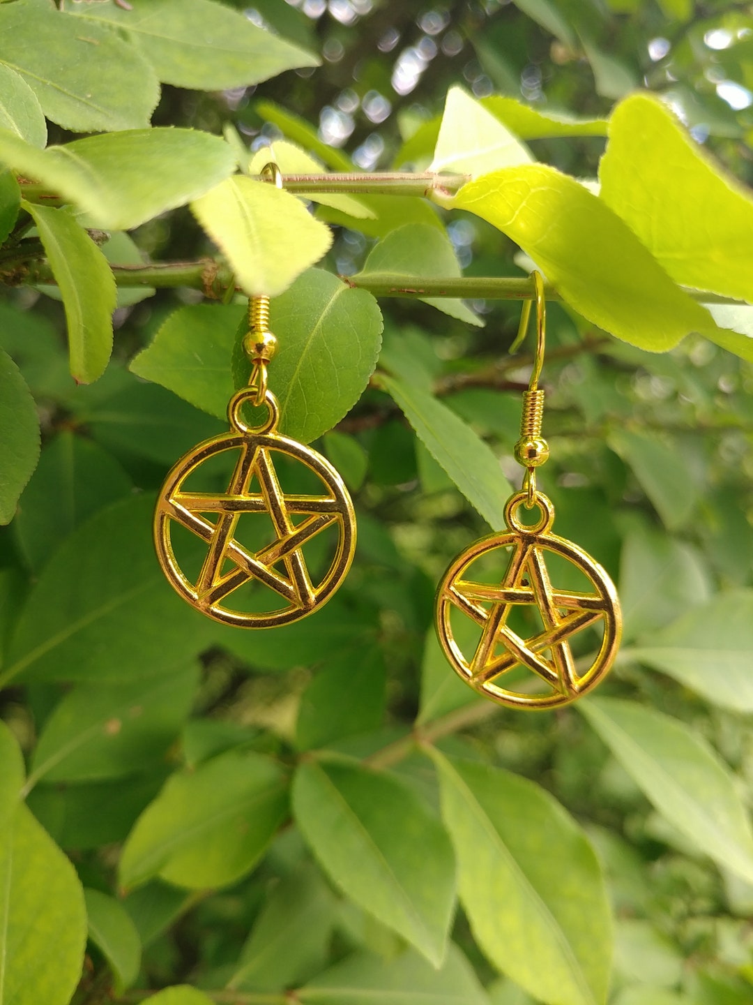 Gold Pentacle Charm Earrings, Gold Pentagram Charm Earrings, Protection ...