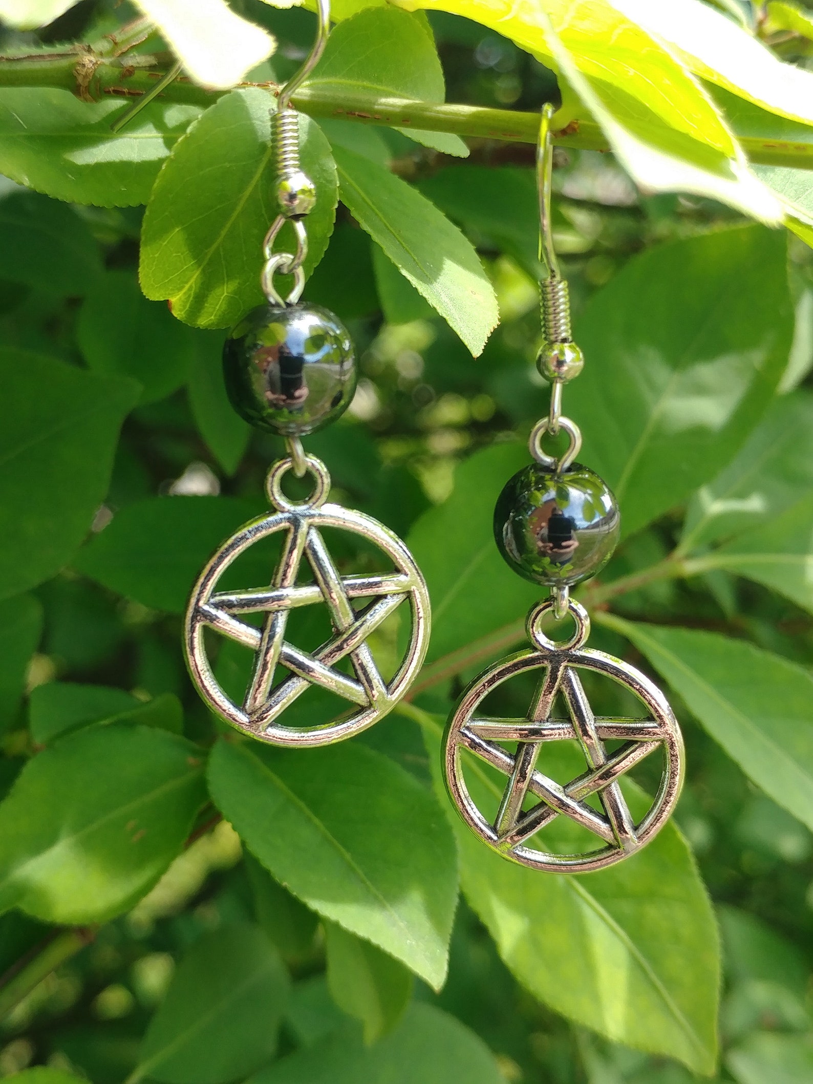 Silver Pentacle Beaded Charm Earrings Silver Pentagram Beaded - Etsy