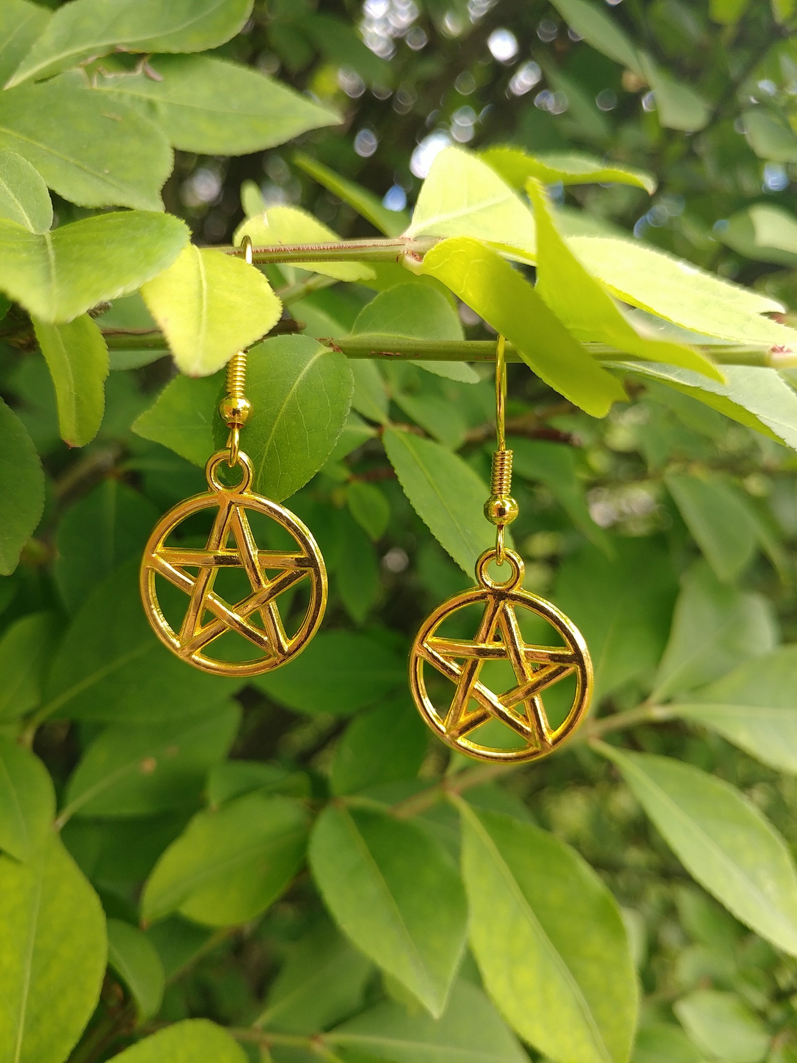Gold Pentacle Charm Earrings Gold Pentagram Charm Earrings | Etsy