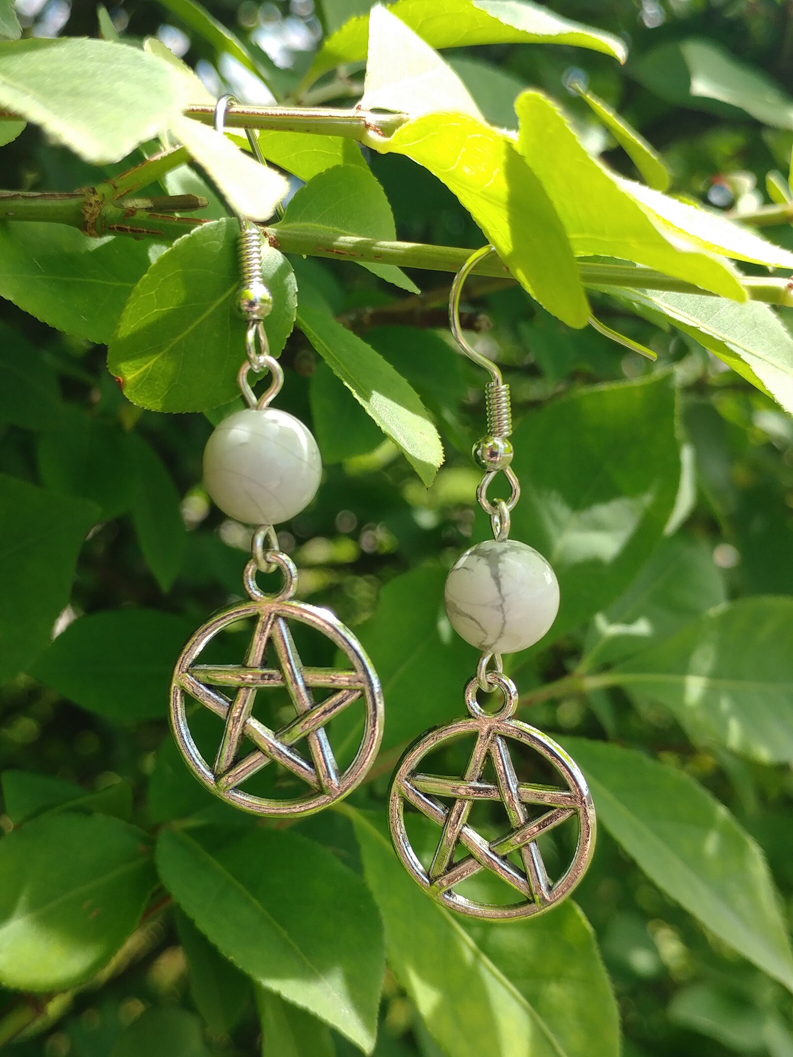 Silver Pentacle Beaded Charm Earrings Silver Pentagram Beaded - Etsy
