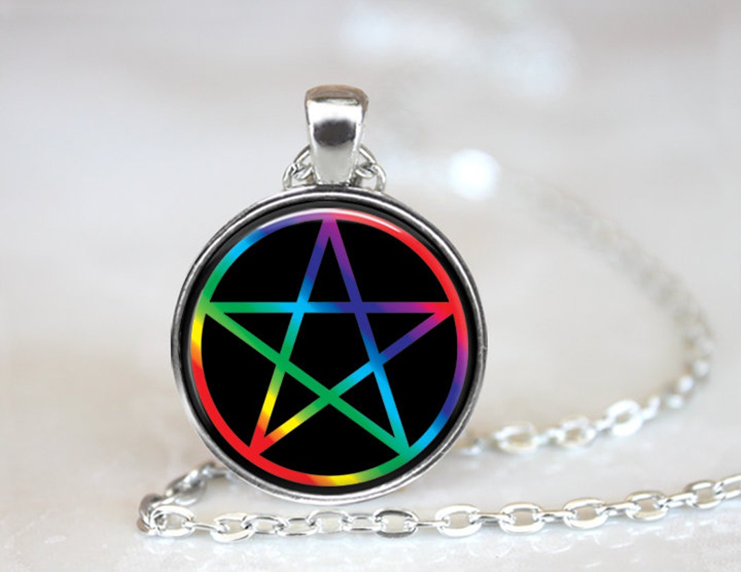 Rainbow Pagan Symbols Necklace, Rainbow Wiccan Symbols Necklace, Witchy ...