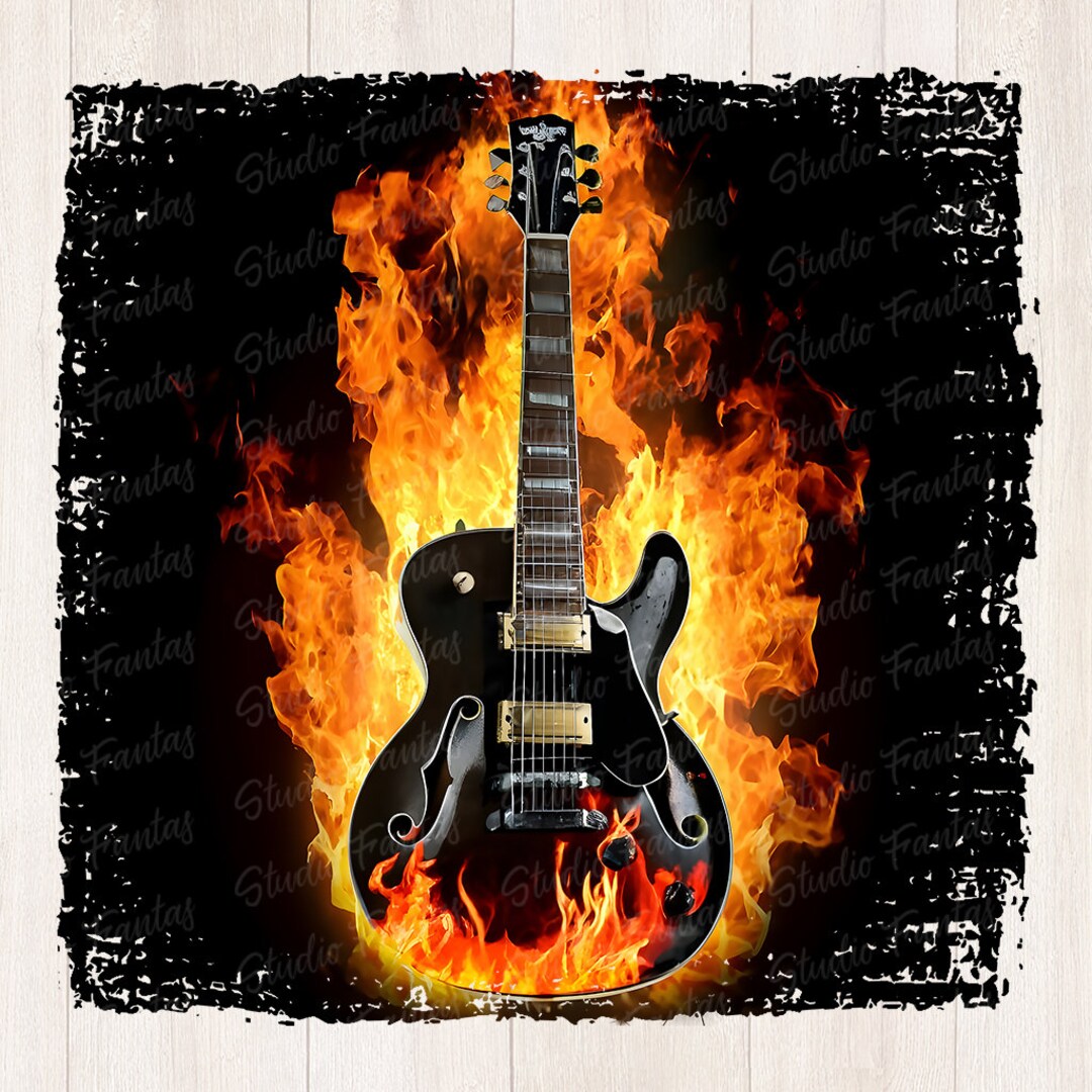Guitar in Fire Sublimation Design,guitar Png,guitar Tumbler Wrap,png ...