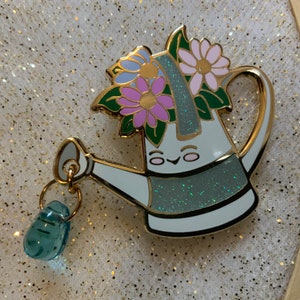 Kawaii Cute Enamel Pin, Flowers in Watering Can Enamel Pin With Little ...
