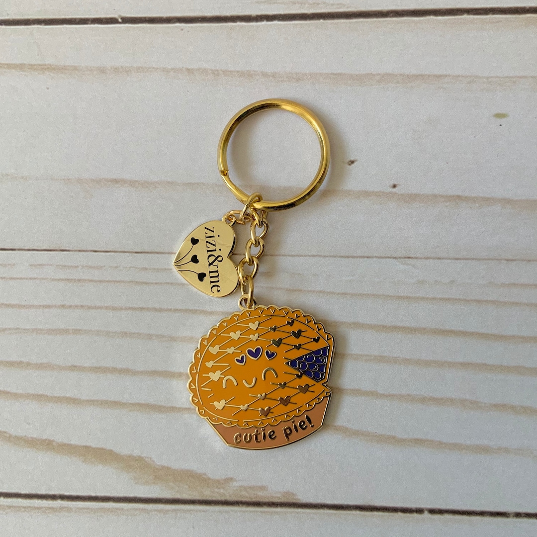 Cutie Pie Keychain With a Pun for Fun! Enamel Gold Plated Kawaii ...