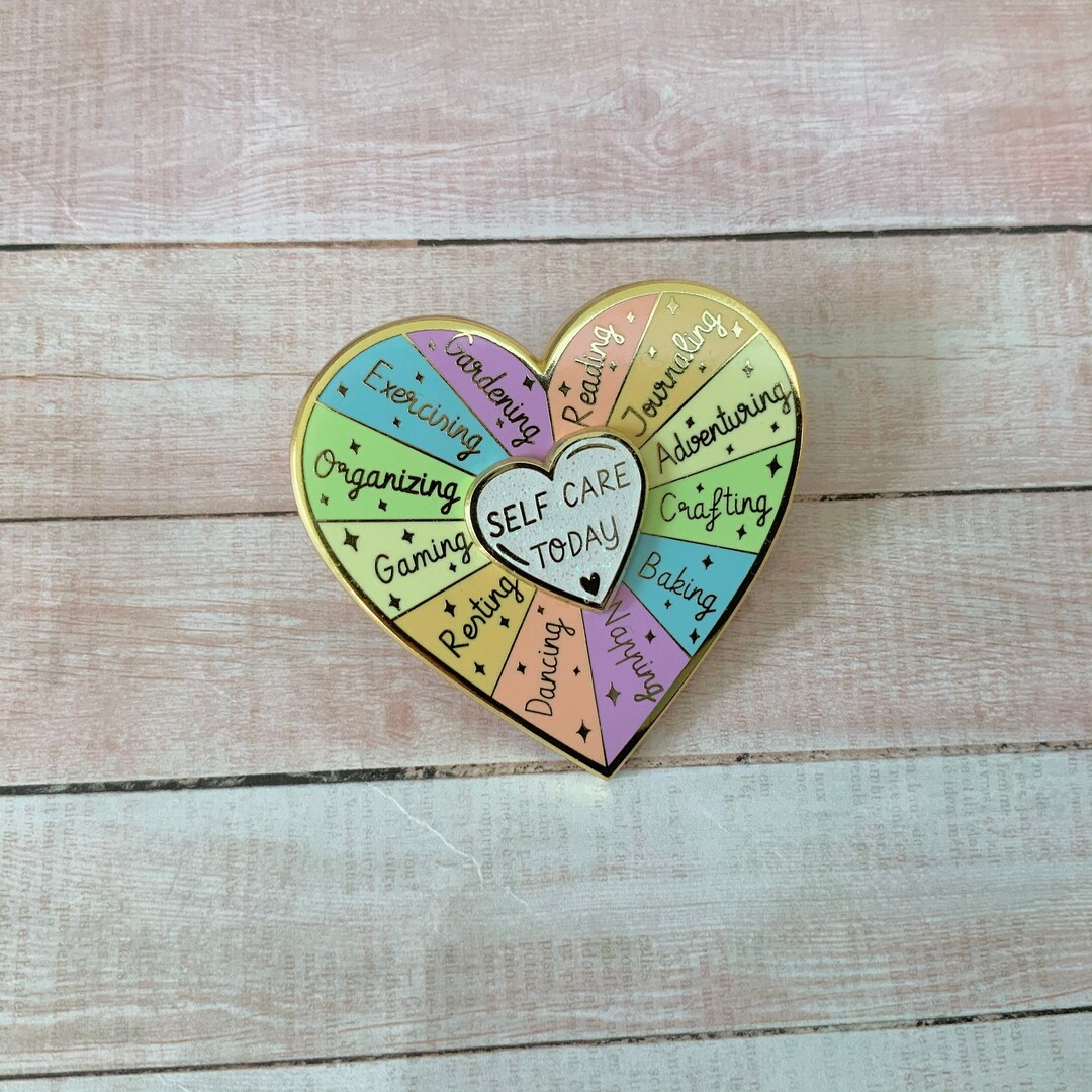 Beautiful Hard Enamel Spinning Heart Pin With a Self Care Message ...