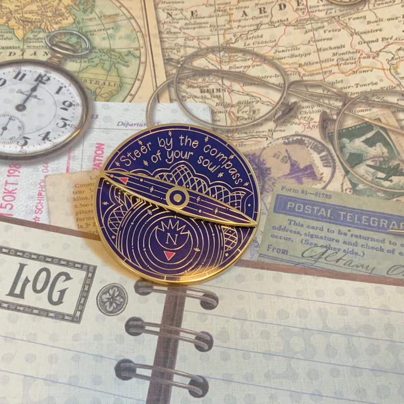Beautiful Enamel Spinning Compass Pin With a Reminder to - Etsy