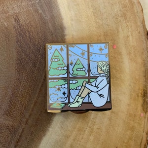 Winter Window Girl Enamel Pin, Gold Plated, Glitter Detail - Etsy