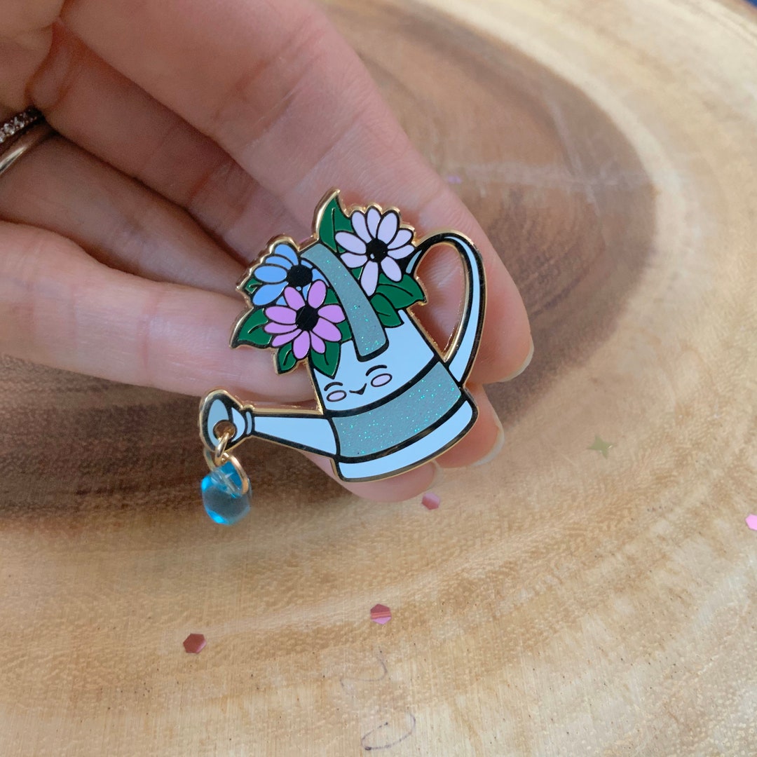 Kawaii Cute Enamel Pin, Flowers in Watering Can Enamel Pin With Little ...