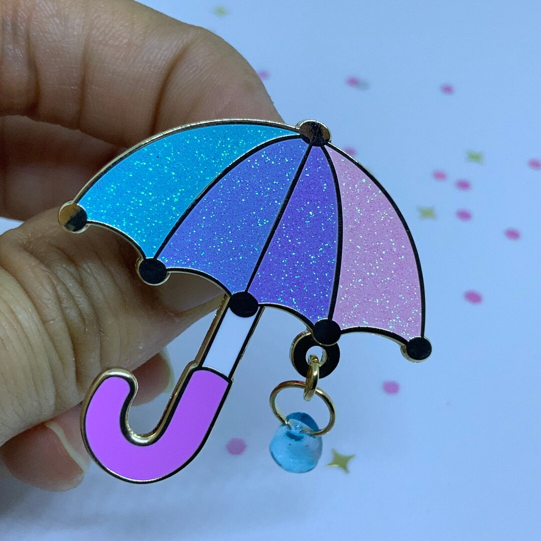 Pastel Glitter Sparkle Umbrella Pin With Dangle Raindrop Jewel Best ...