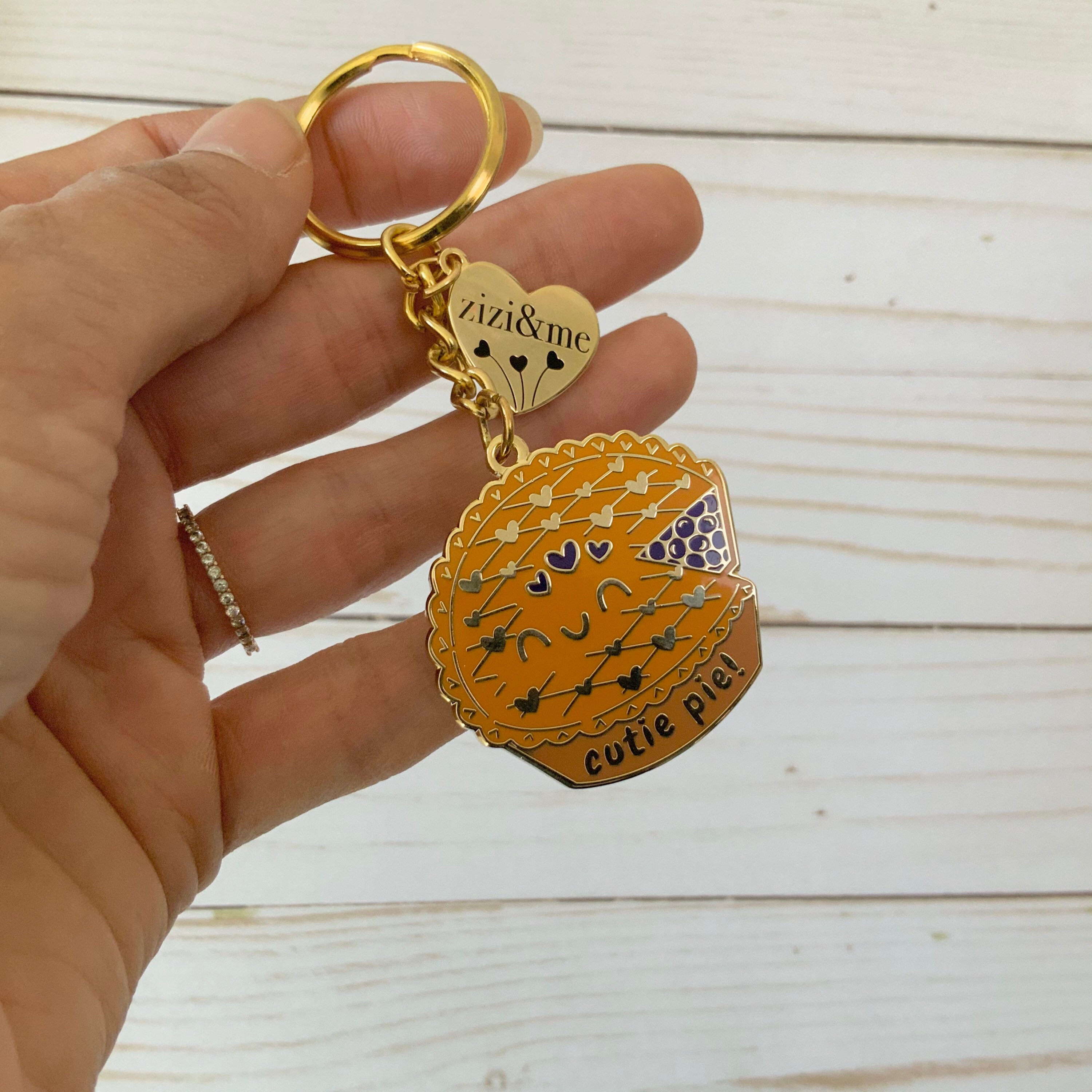 Cutie Pie Keychain With a Pun for Fun! Enamel Gold Plated Kawaii ...