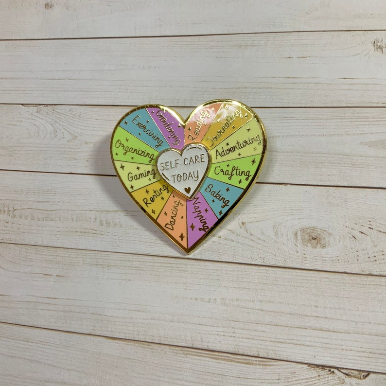 Beautiful Hard Enamel Spinning Heart Pin With a Self Care | Etsy
