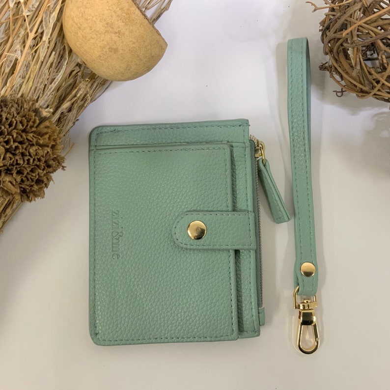 Vegan Leather Compact ID Wallet With Wristlet Attachment - Etsy