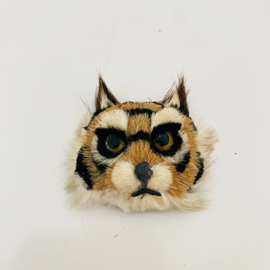 Vintage Handmade Furry Cat Face Brooch Pin Orange White Black - Etsy