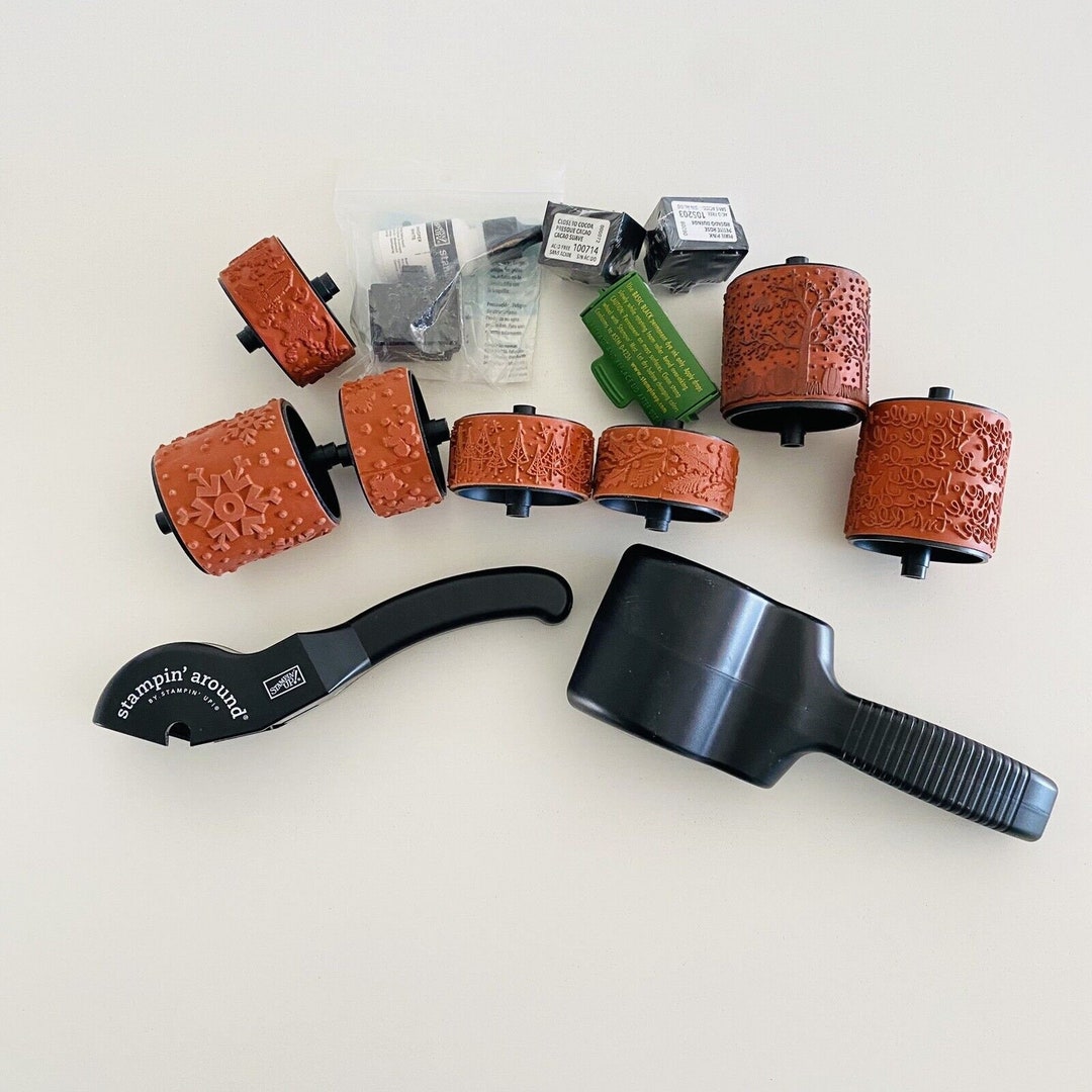 Lot of 14 Stampin' up Around 7 Wheel Stamps 2 Handles 4 Inks and Ink ...