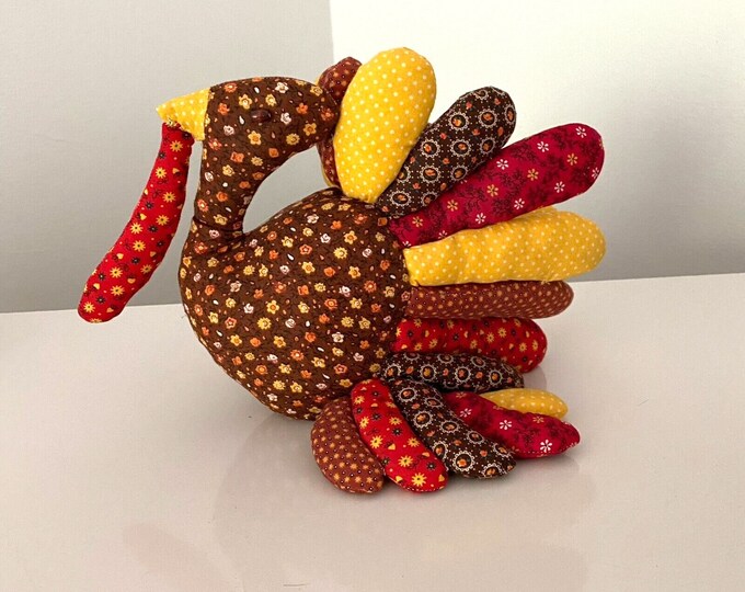 Vintage Stuffed Thanksgiving Decor Turkey Layered Orange Brown Quilted ...