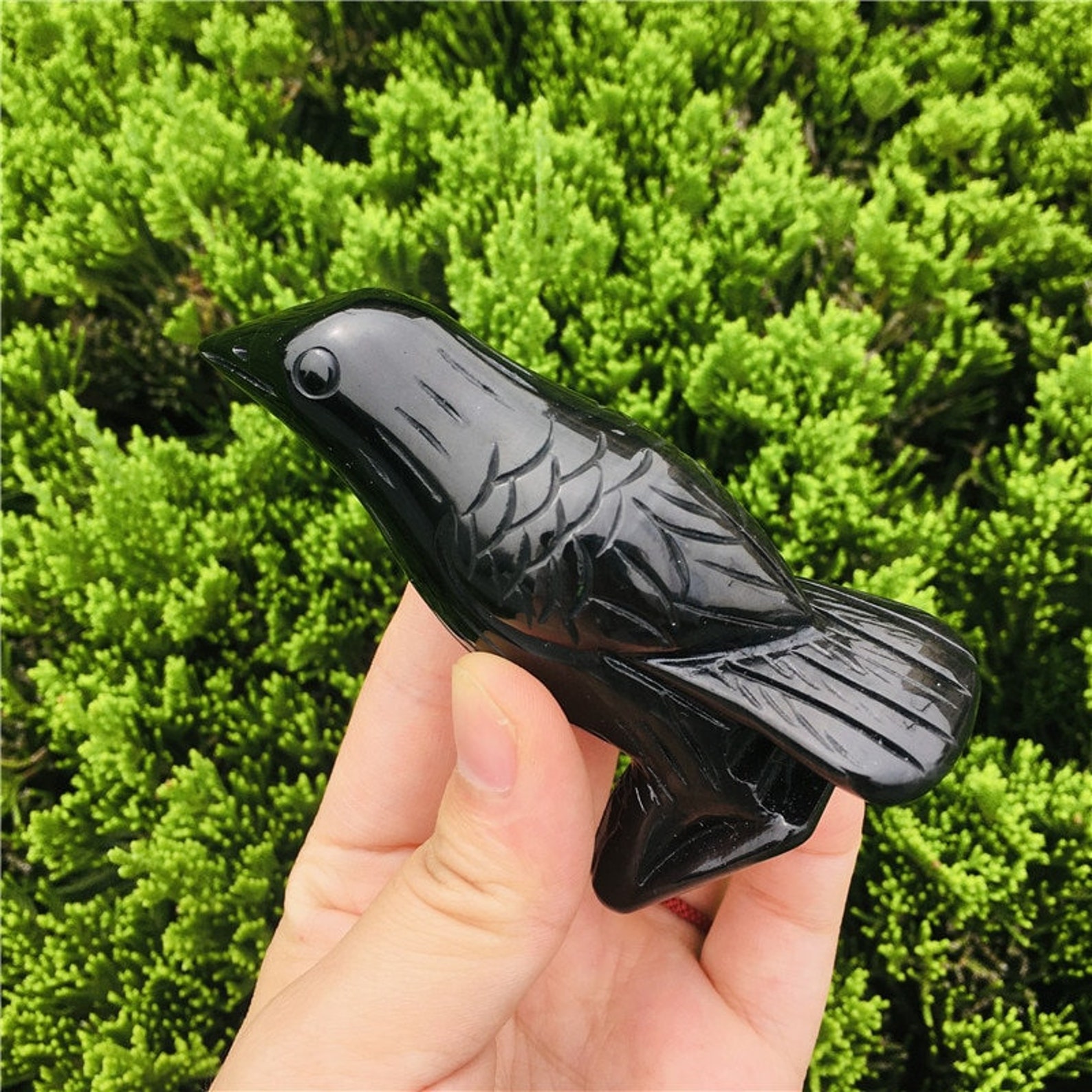 Natural Obsidian Crow Hand-carved Crystal Healing Stone DIY Home Decor ...