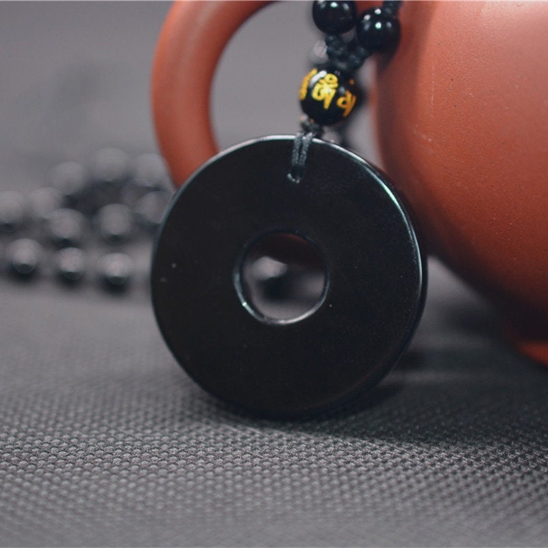 Obsidian Carving Circle Pixiu Amulet Pendant Necklace Jade - Etsy