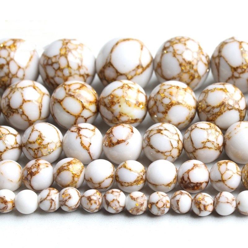 White Howlite Spun Gold Loose Stone Round Beads for Jewelry Making DIY ...