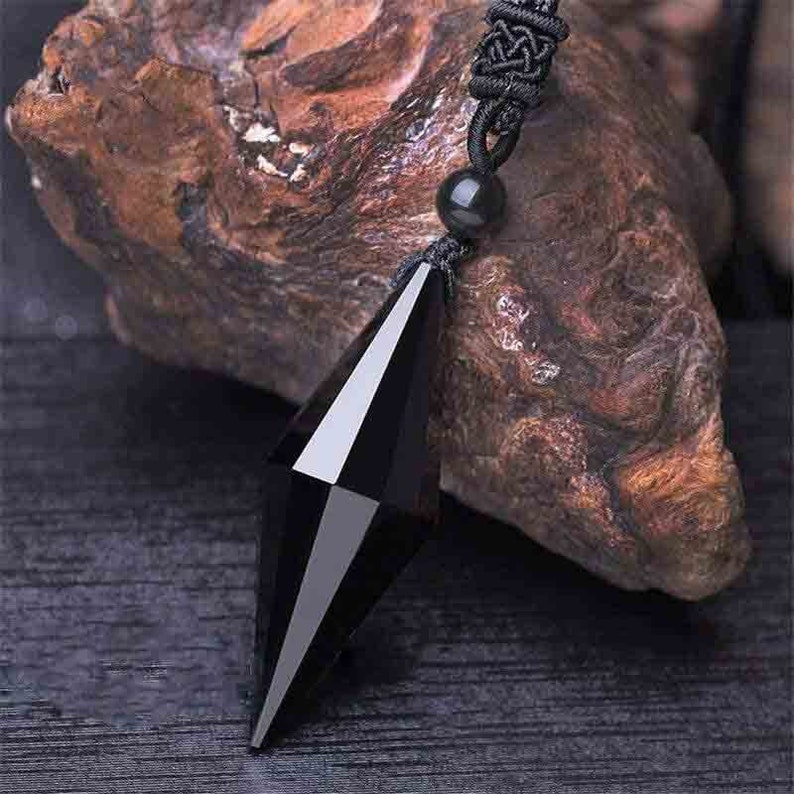 Black Obsidian Pyramid Pendant With Chain Men's Jewelry Women's Jewelry ...