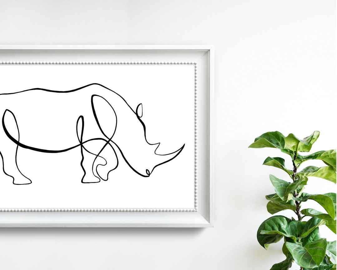 One Line Rhinoceros Print Art Minimal Fine Art Rhino Art Animal Drawing ...