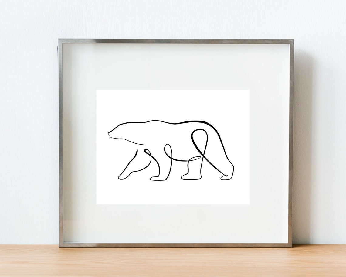 One Line Polar Bear Print Art Minimal Fine Art Polar - Etsy