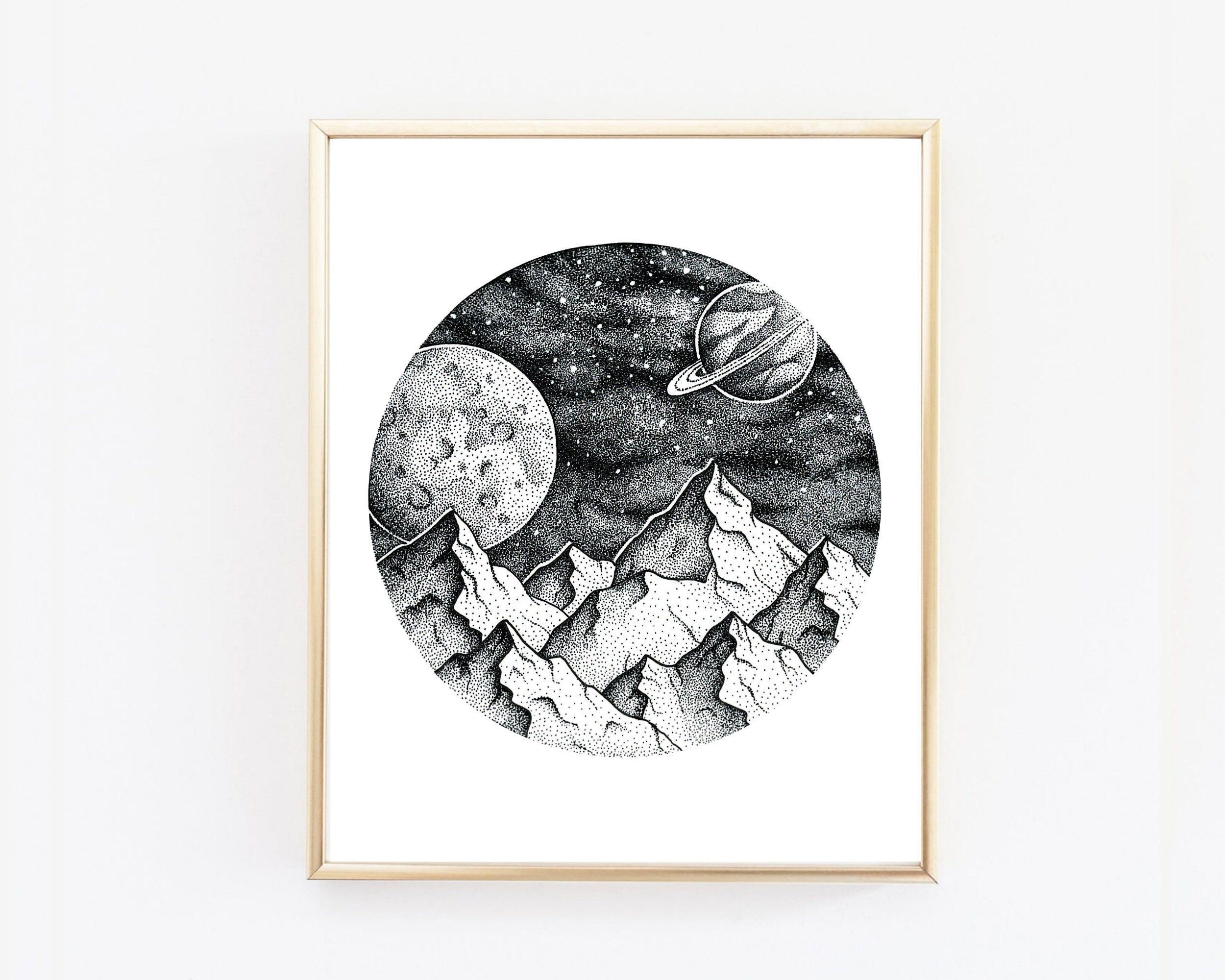 Pointillism Mountain Galaxy Art Abstract Dotwork Print - Etsy Singapore