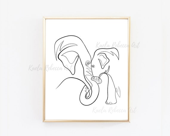 PRINTABLE One Line Elephant Family Print Art Digital | Etsy
