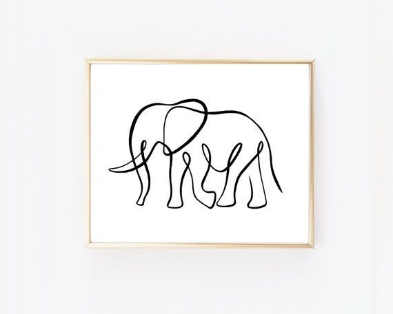 One Line Elephant Print Art Minimal Fine Art Elephant | Etsy
