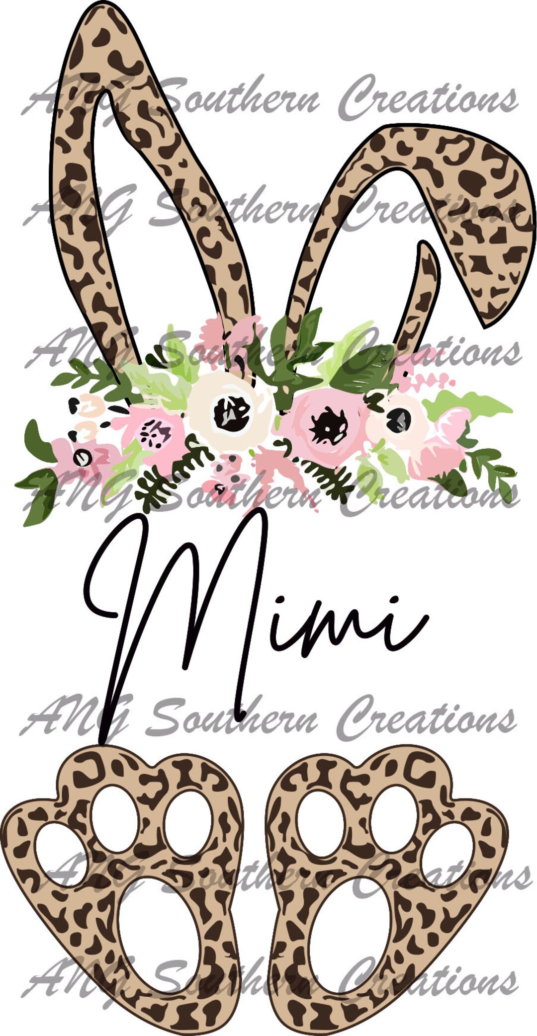 Mimi Cheetah Print Bunny Ears and Feet With Flower Splash Sublimation ...