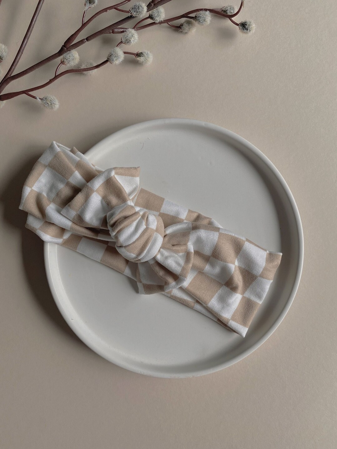 Beige Checker Head Wrap - Etsy