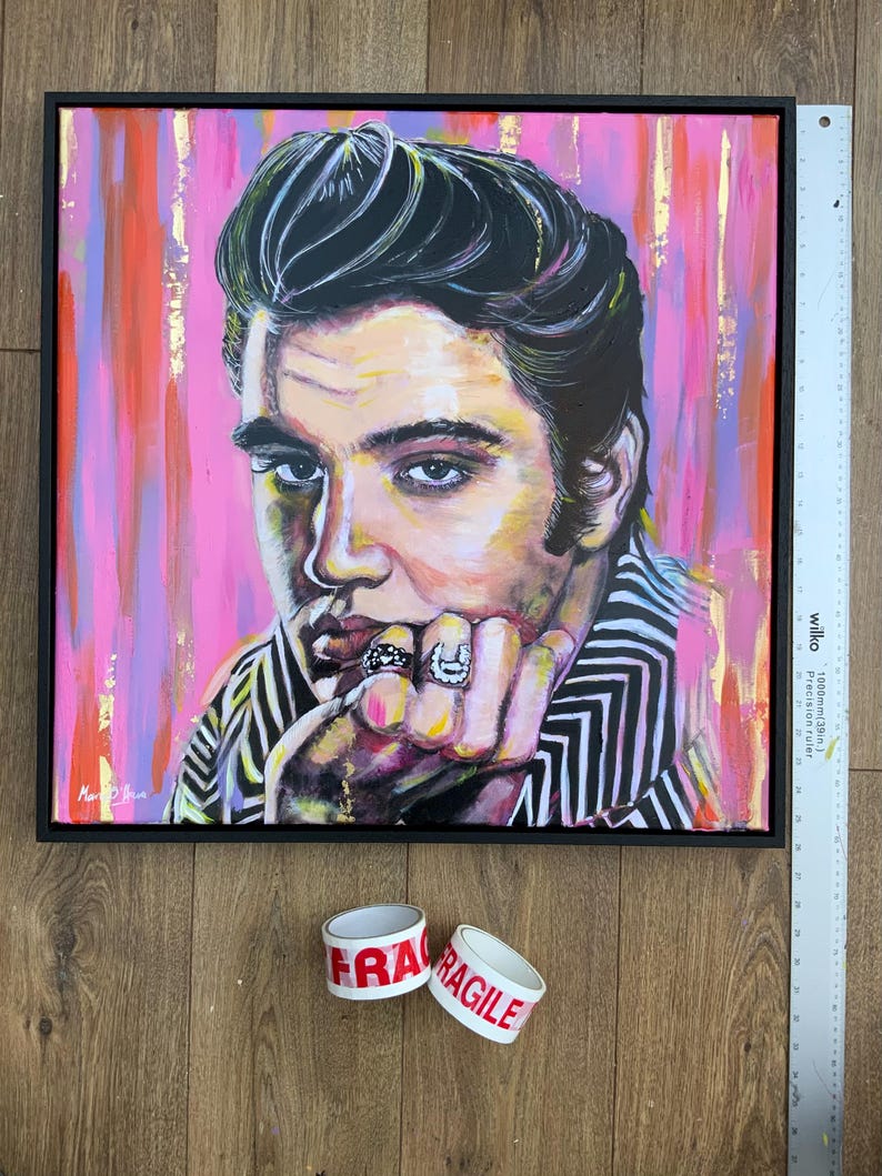 Elvis Presley Original Painting, King of Rock Wall Art, Framed in Smart ...