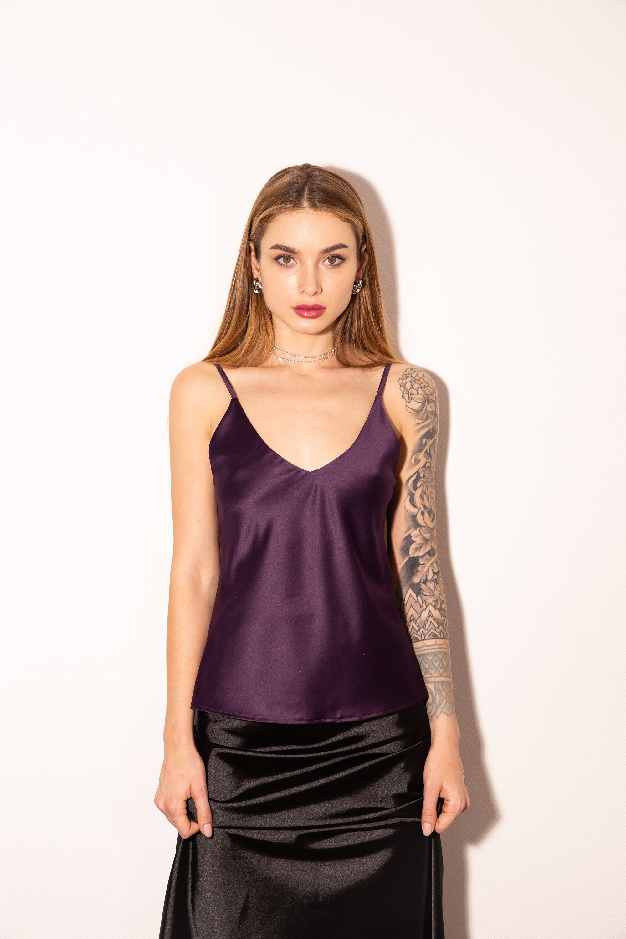 Satin top tank top for women silk top Black top | Etsy