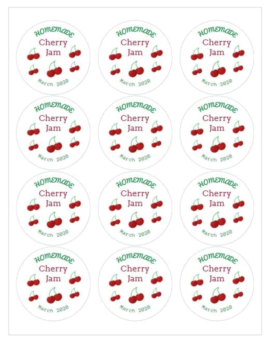 Cherry Jam Labels Homemade Canning Jar Labels for Mason Jars - Etsy
