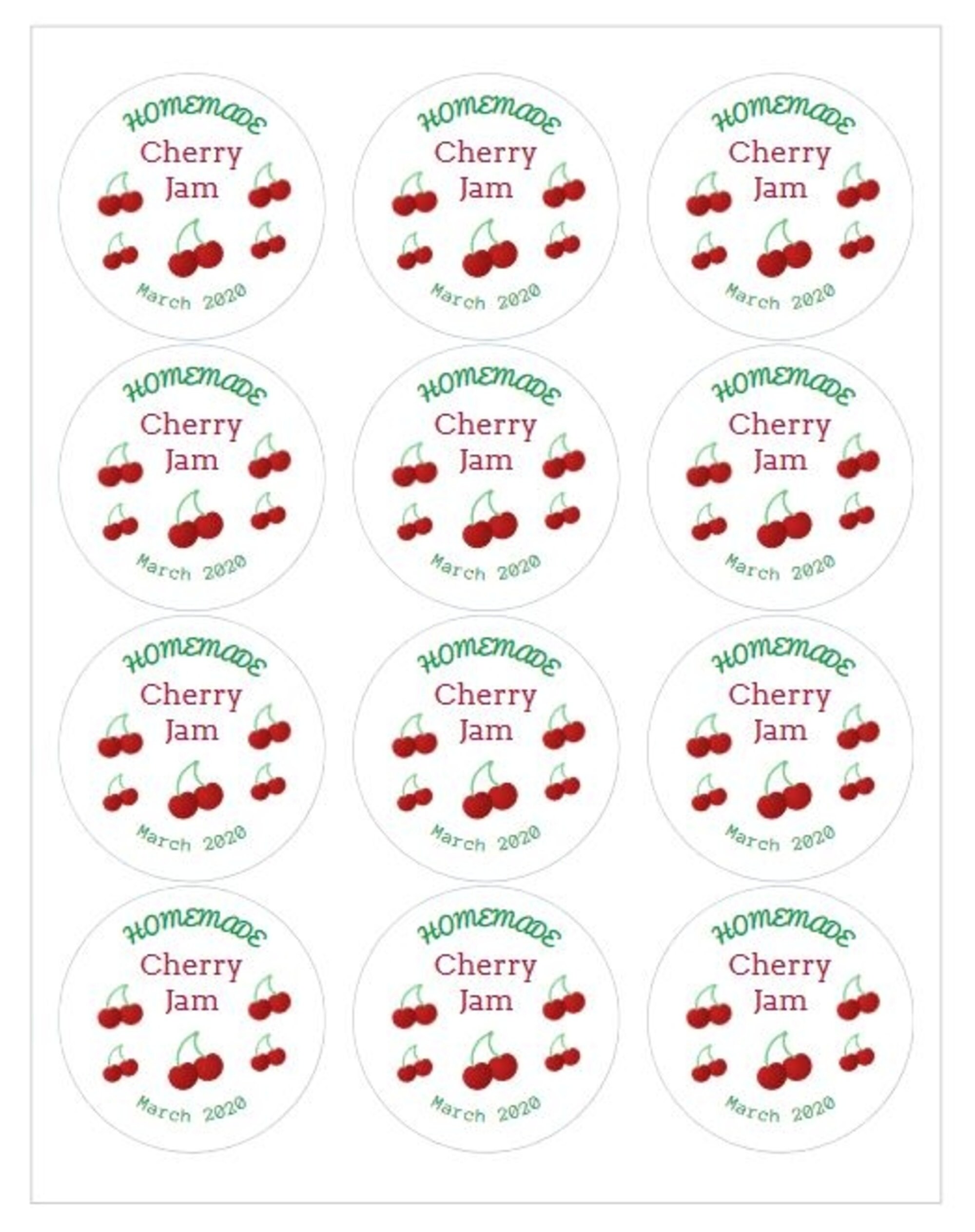 Cherry Jam Labels Homemade Canning Jar Labels for Mason Jars - Etsy