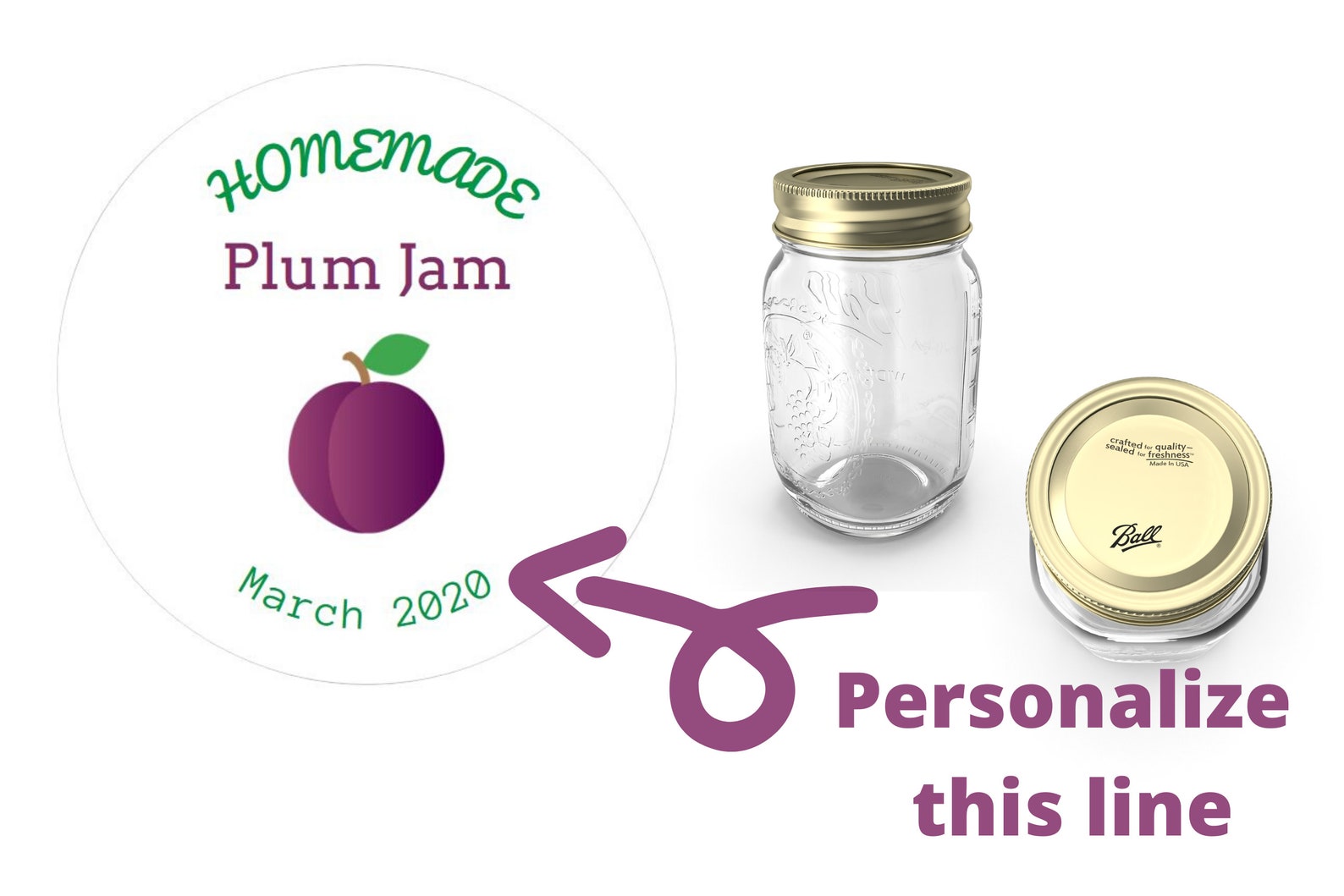 Plum Jam Labels, Homemade Canning Jar Labels for Mason Jars, Round ...