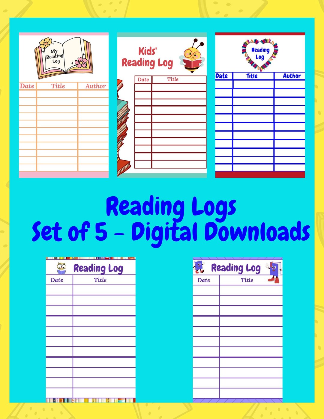 Kids’ Summer Reading Log Set – Digital Download: Includes 5 Printable ...