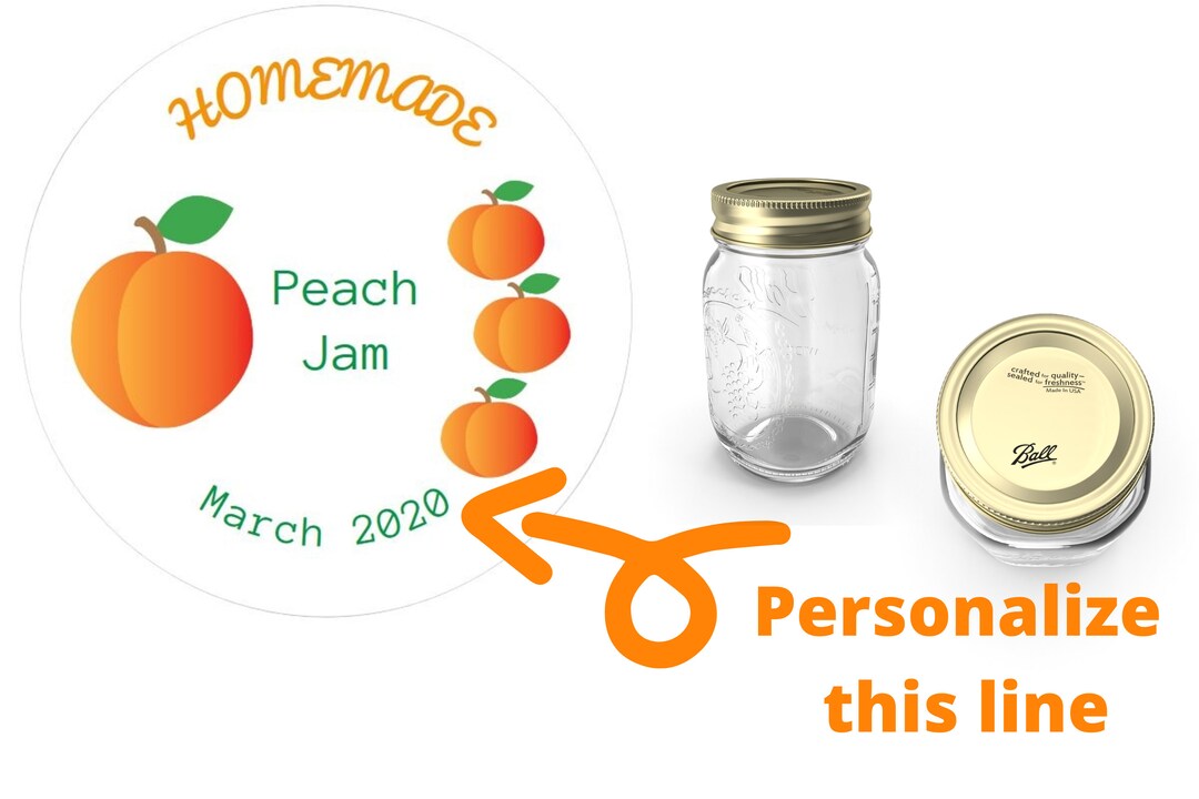 Peach Jam Labels, Homemade Canning Jar Labels for Mason Jars, Round ...