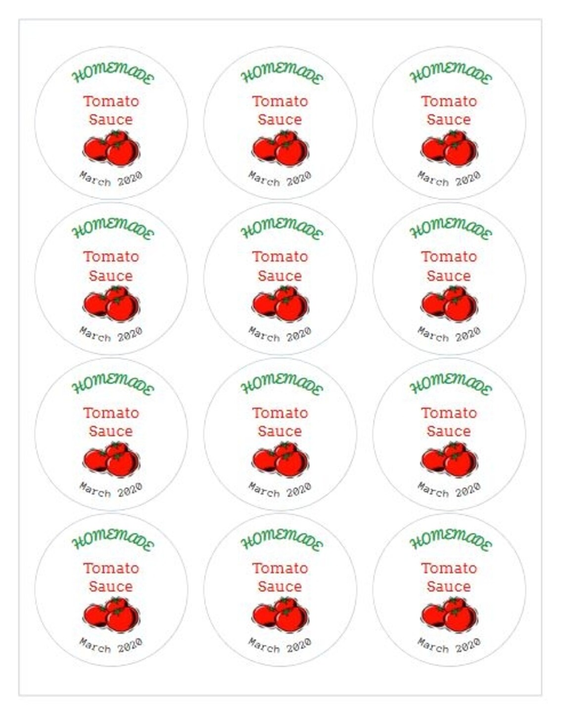 Tomato Sauce Labels, Homemade Canning Jar Labels for Mason Jars, Round ...