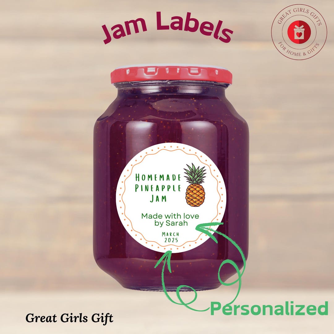 Personalized Pineapple Jam Labels – Custom Canning Jar Stickers for Mason Jars, 2" Round ...