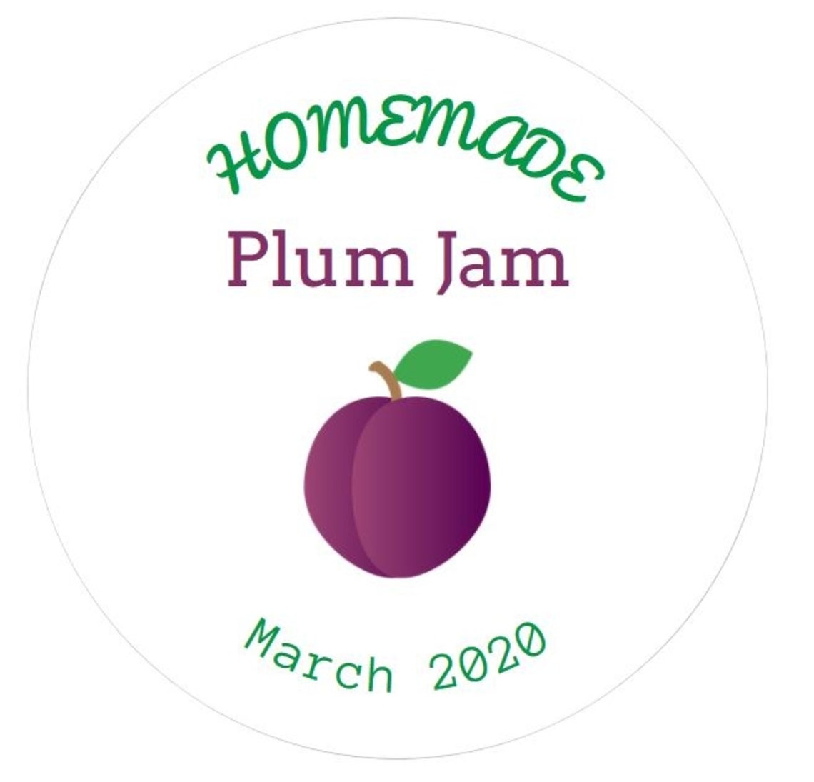 Plum Jam Labels, Homemade Canning Jar Labels for Mason Jars, Round ...