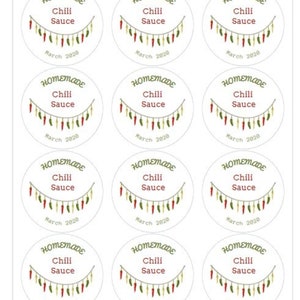 Chili Sauce Labels, Homemade Canning Jar Labels for Mason Jars, Round ...